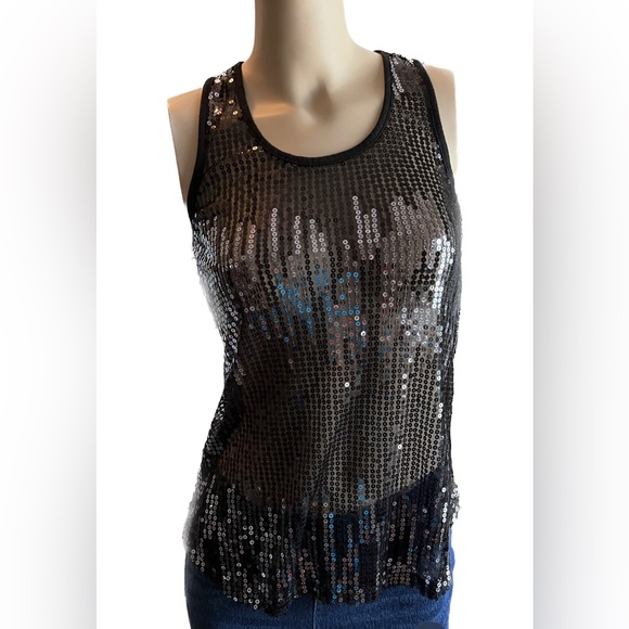 Xhilaration | Tops | Dazzling Sheer Black And Silver Sequin Tank Top ...